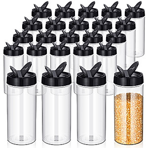 Zhehao 24 Pieces 16 oz Plastic Spice Containers Plastic Spice Bottles Clear Reusable Large Empty Spice Jars Plastic with Shaker Lids for Kitchen Storage Seasoning Powder Herbs Cabinet (Black)