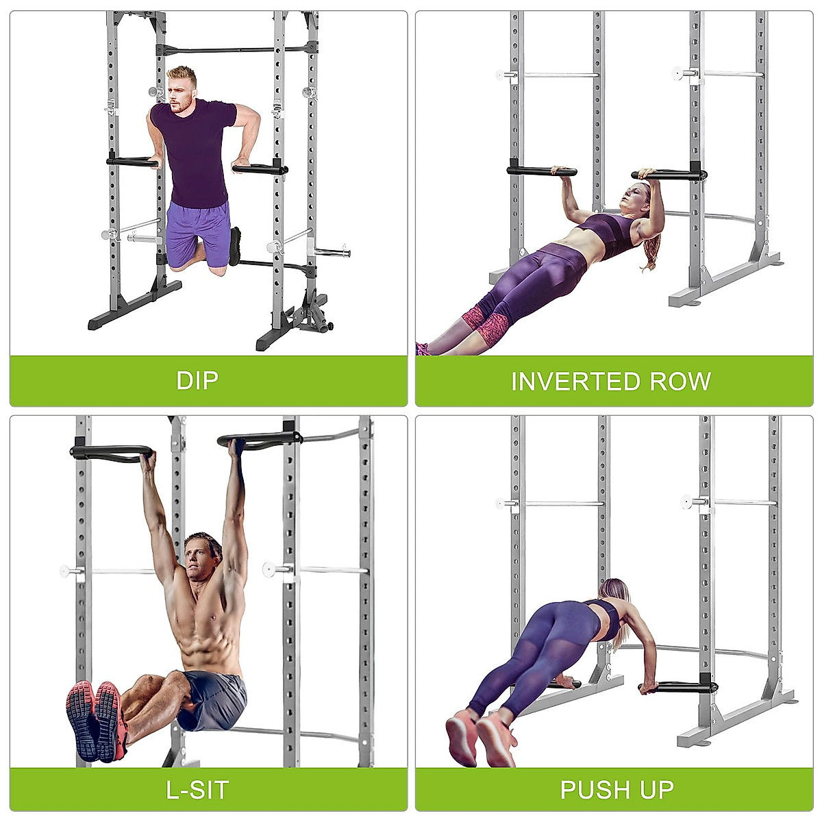 SELEWARE Solid Dip Bar Attachment for 2" x 2" with 1" Hole Power Cage Squat Rack, Set of 2 Dip Bar Grip Handles for Strength Training, Double Welding Design, 500 lbs Capacity