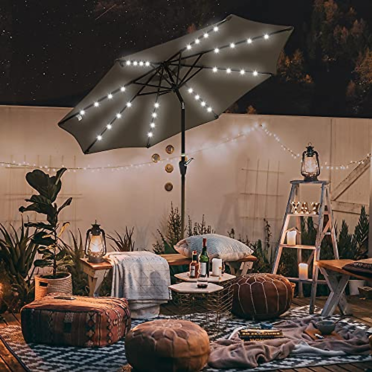 Yescom Solar Umbrellas Patio Umbrella 9 FT LED Umbrellas 32LED Lights Tilt and Crank Outdoor Table Umbrellas Chocolate