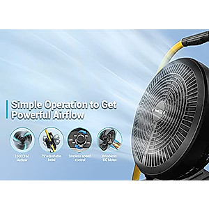 Geek Aire Battery Operated Misting Fan, Rechargeable Outdoor Floor Fan with 2.9 Gal Water Tank, Powered Waterproof Durable 15000mAh Battery Run for Patio, Camping Gear Accessories - 12 Inch