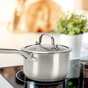 HOXHA Sauce Pot, 1.5 Quart Nonstick Saucepan,304 Stainless Steel Saucepan with Lid, Universal Milk Pot, Multipurpose Pot for Kitchen Home Restaurant