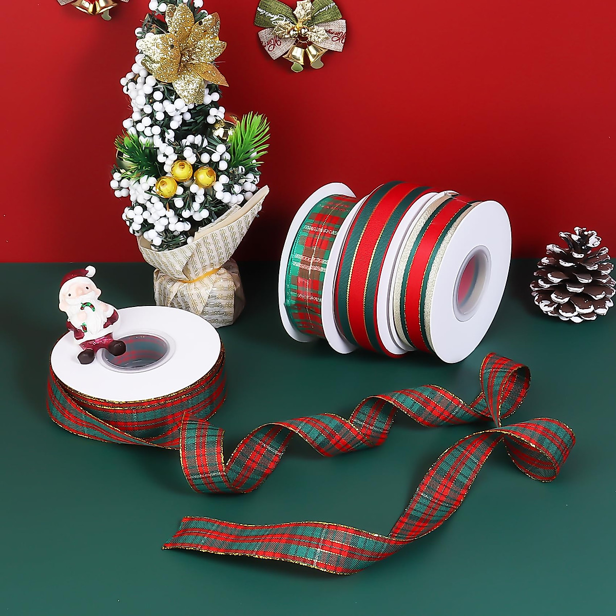Hiswan Christmas Red and Green Plaid Ribbon, 1 Inch Wide x 25 Yards, Polyester, Classic, Christmas