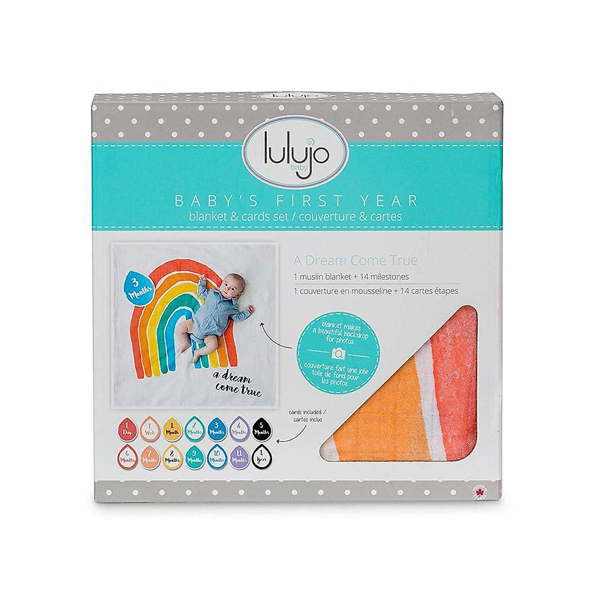 lulujo Baby First Year Milestone Blanket and Cards Set, A Dream Come True