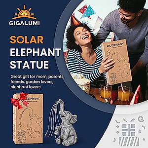 GIGALUMI Elephant Statue Solar Garden Decor LED Light Strings, Birthday Gifts for Women, Gifts for Mom, Outdoor Elephant Decor for Garden, Patio, Yard(Stay On Mode Only)