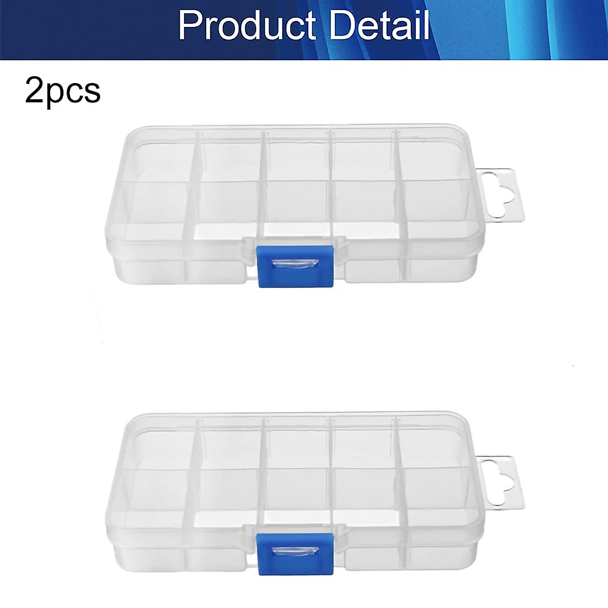 Juvielich 2PCS Clear Plastic Organizer Box, 10 Grids Storage Container Jewelry Box with Adjustable Dividers, for Beads Art DIY Crafts Jewelry Fishing Tackles 5.2"x2.68"x0.91"(LxWxH)