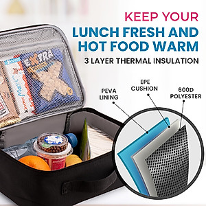 Zulay Insulated Lunch Bag - Thermal Kids Lunch Bag With Spacious Compartment & Built-In Handle - Portable Back To School Lunch Bag For Kids, Boys, & Girls To Keep Food Fresh (Black)