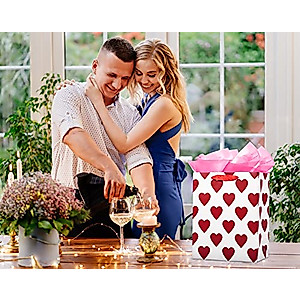 FaCraft Valentines Day Gift Bag 13" Large Valentines Gift Bags with Handles for Kids Heart Gift Bag for Girlfriend Boyfriend Anniversary Wedding Bridal Shower with Wrapping Tissue Paper for Men Him