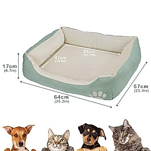 Kphico Pet Bed,25 Inch Rectangle Dog Bed with Non-Slip Bottom and Supportive Side Wall,Removable Washable Side Square Dog Bed for Indoor Medium Dog and Large Cats-Beige Green