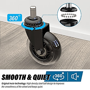 WEWILL Rollerblade Office Chair Wheels Replacement 99% Universal Fit Chair Casters(Set of 5) Heavy Duty Rubber Casters 3 INCH Smoothly & Quietly Safe for All Floor, Hardwood, Tile, Carpet