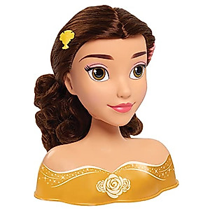 Disney Princess Belle Styling Head, Brown Hair, 10 Piece Pretend Play Set, Beauty and the Beast, Officially Licensed Kids Toys for Ages 3 Up by Just Play