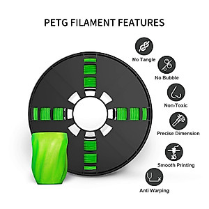PETG Filament 1.75,Toughness Enhanced Petg Vacuum Sealed,Accuracy +/- 0.02 mm, 1 kg Spool 3D Filament Petg Green