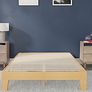 Flash Furniture Evelyn Wooden Platform Bed - Natural Pine Finish - Queen - Wooden Slat Support - No Box Spring Required - Easy Assembly