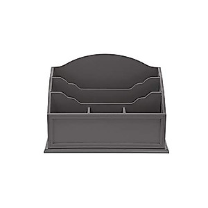 Grey Wooden Desktop Letter Holder – 5 Compartment Mail and Stationary Organizer – Premium Quality Wood Table Top Sorter for Pens, Pencils and More – by Designstyles