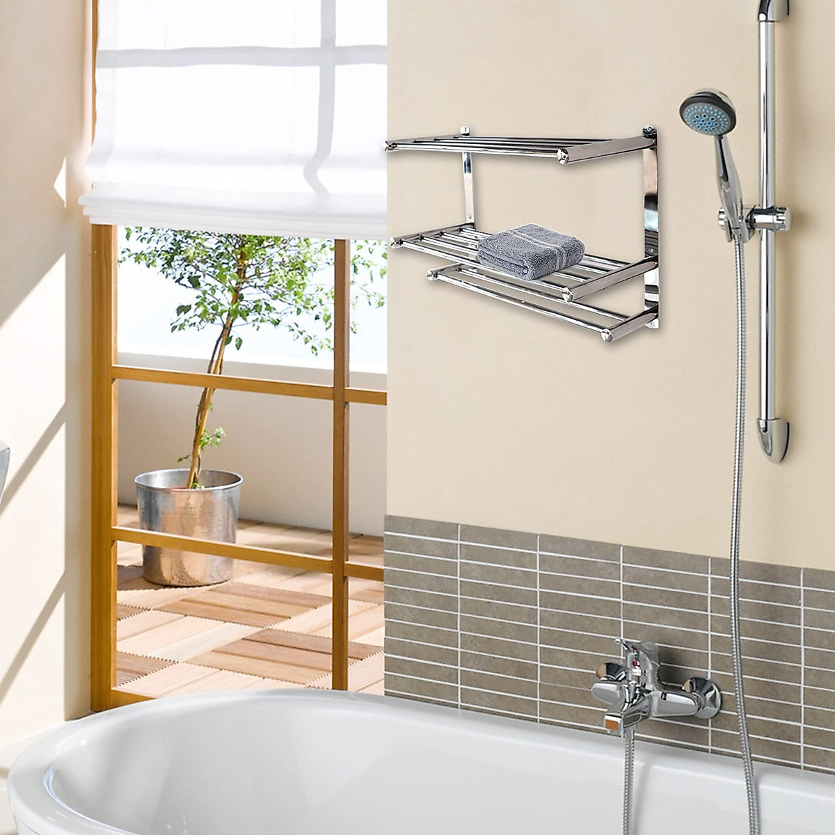 3-Tier Bath Towel Bar,24Inch Multilayer Towel Rack Stainless Steel Wall Mounting Shelf Bathroom Shelf with Towel Bars for Kitchen Bathroom