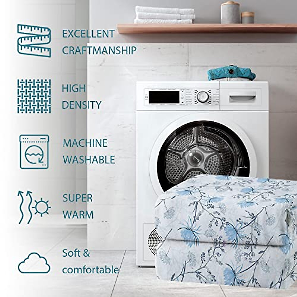 Blue Flowers Throw Blankets Gifts, Soft Flannel Fleece Microfiber Blankets, Warm Bed Blanket Throws for Chair Sofa Couch Bedroom Camper 50x80 in Rustic Floral Seasonal Summer Spring