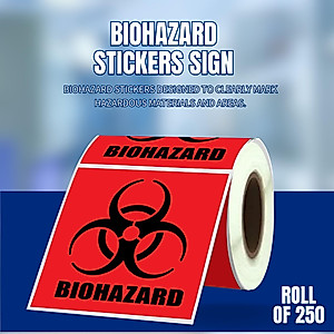 2" x 2" Biohazard Stickers - 250 Labels, Universal Symbol, Coated Paper Signs for Labs, Hospitals & Industrial Use