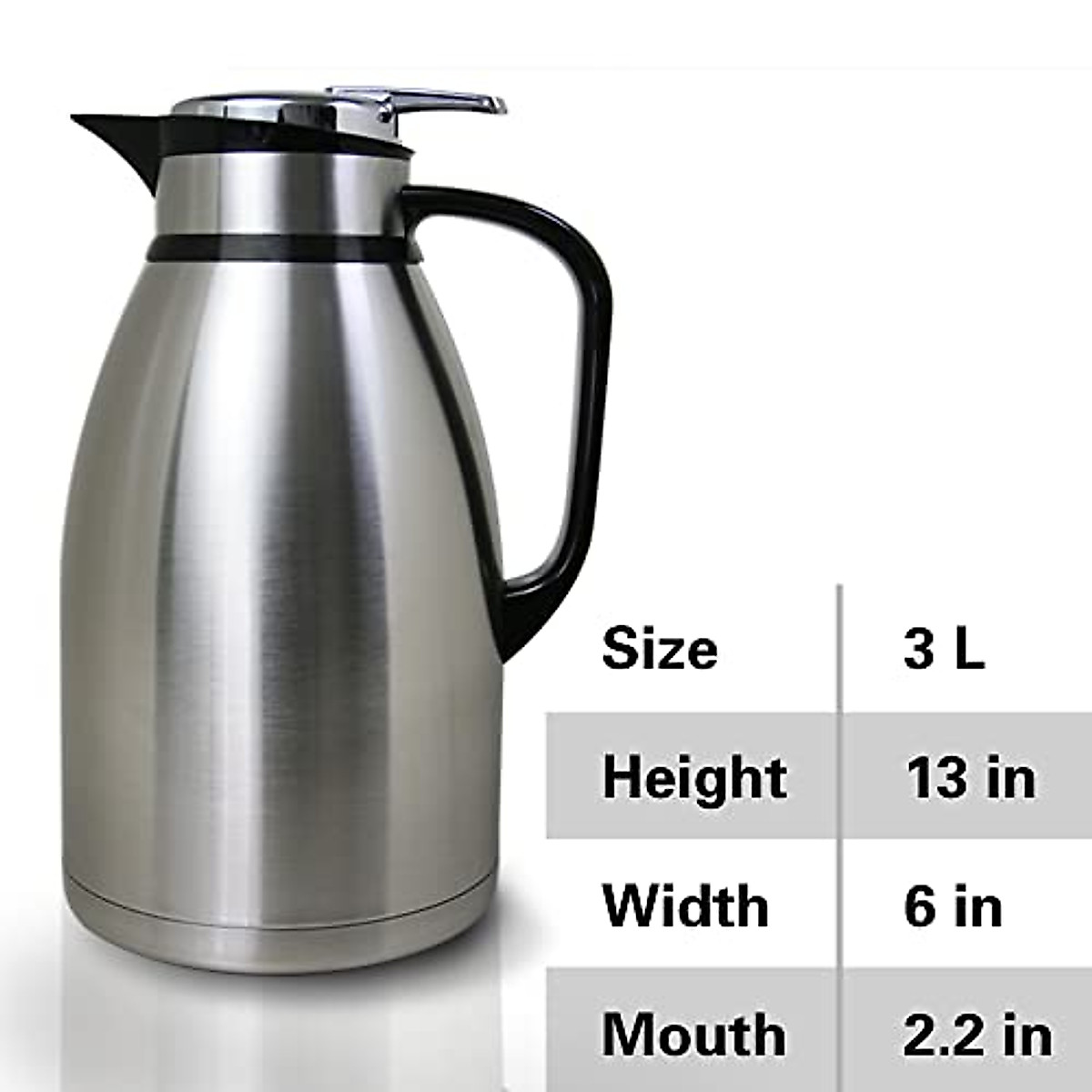 Thermal Coffee Carafe 102OZ, Goteble Double Wall Vacuum Flask, 3L Large Capacity Suitable for Large Family and Small Party Silver