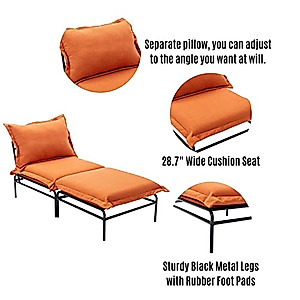 Modern Linen Fabric Accent Chair with Ottoman Set, Upholstered Lounge Chair with Black Metal Legs Comfy Recliner Chair with Back Large Living Room Chair with Footrest Sofa Bed for Bedroom, Orange