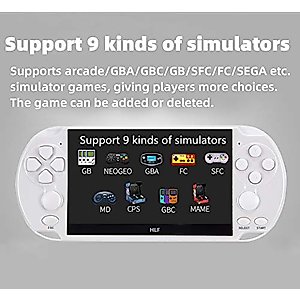 5.1 inch Multi-Function Retro Game Console Handheld Game Console 7700 Games Support Arcade/CPS/fc/SFC/gba/gbc/gb/sega Emulator Games can be archived with Rechargeable Lithium Battery (White)