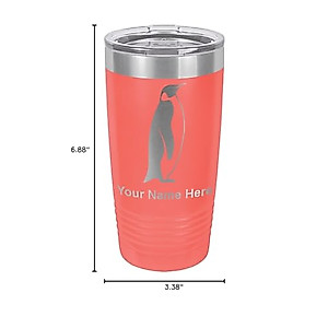 LaserGram 20oz Vacuum Insulated Tumbler Mug, Penguin, Personalized Engraving Included (Coral)