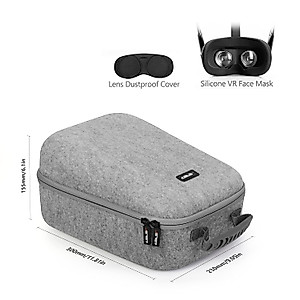 JSVER Hard Carrying Case for Quest 2 VR Headset, Compatible with Official/Third Party Elite Strap, Touch Controllers, Battery Accessories (Gray)