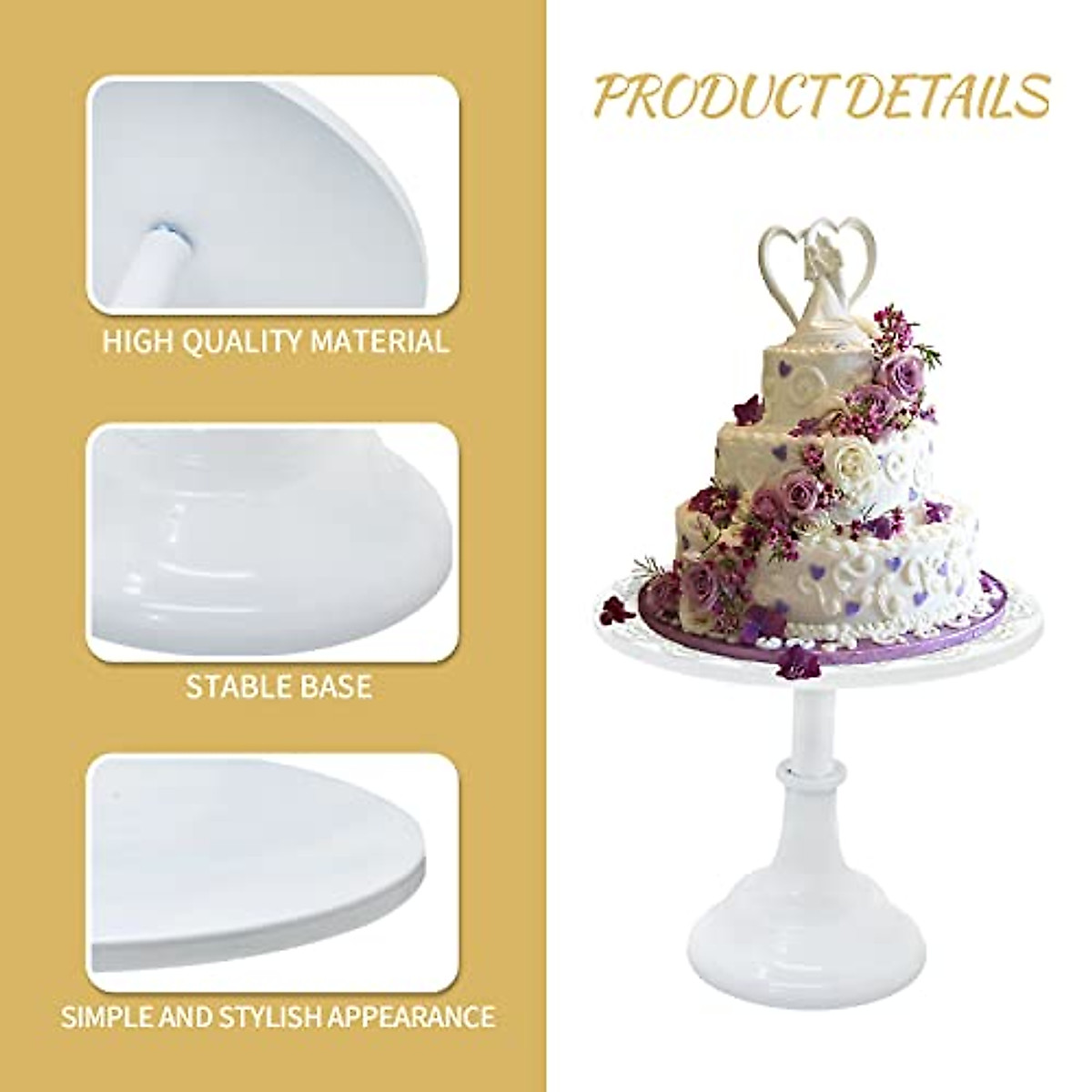 PNBO 3pcs Round Cake Stands - White Small Cake Stand Set - Cake Display Stands for Dessert Table - Cake Plate for Girl's Birthday Parties,Baby Shower,Weddings,Graduation Ceremonies,Anniversaries