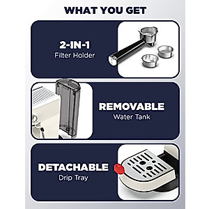 Laekerrt Espresso Machine 20 Bar Coffee Maker CMEP02 with Commercial Milk Frother Steam Wand, Compact Espresso Machine for Latte and Cappuccino (Pear White, Stainless Steel) Gift for Coffee Lovers