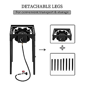 Portable Propane Gas Grill with Cast Iron - High Pressure Single for Outdoor Cooking Camping and Patio 75000-BTU Powerful Stove Cookware Equipment