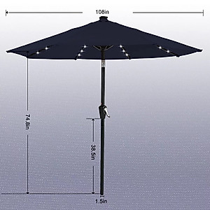 ABCCANOPY Durable Solar Led Patio Umbrellas with 32LED Lights 9FT (Navy Blue)