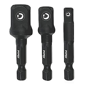 AMM Power Drill Sockets Adapter Sets,3-Piece Hex Shank Impact Driver Socket Adapter, Socket to Drill 1/4" 3/8" 1/2" Adapter