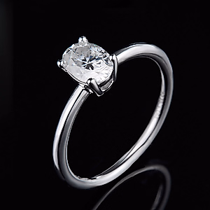 VIKI LYNN 1ct Moissanite Ring Oval-cut Sterling Silver Wedding Engagement Anniversary Thin Band Ring for Women