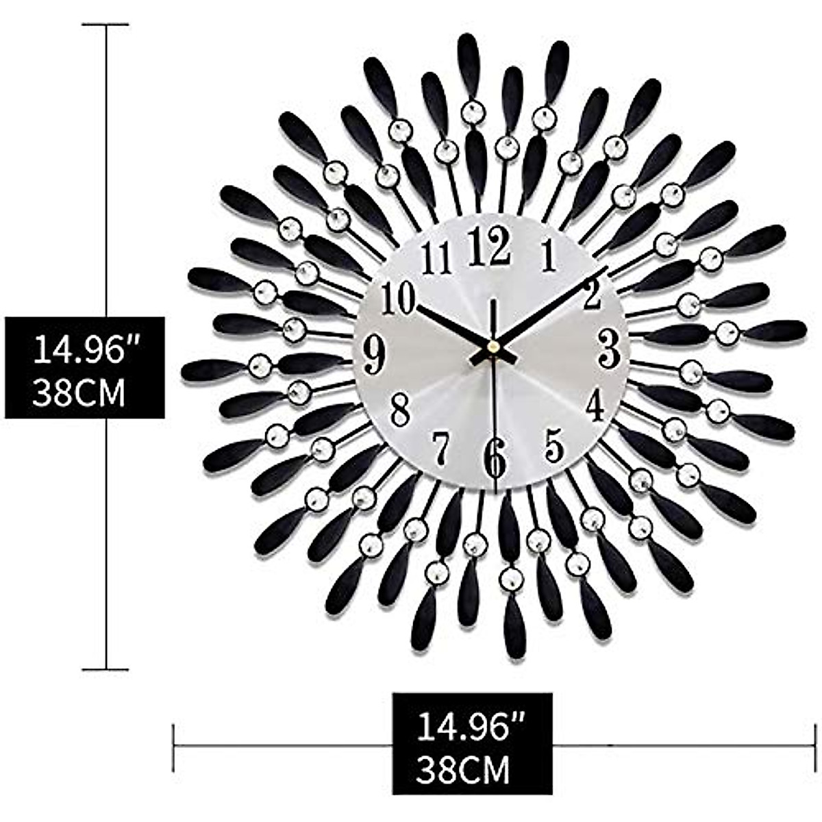Karetto Modern 14 inch Metal Wall Clock Silver Dial with Arabic,Non-Ticking Silent Digital Black Drop Clock Home Decor for Bedroom,bedrooms Kitchen and Small Areas Space