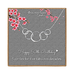AnalysisyLove 50th Birthday Gifts for Women - Sterling Silver Infinity 5 Circle 5 Decades Necklace, Mom Gifts, Mothers Day Jewelry Birthday Gift