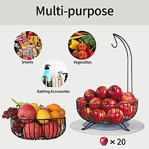 TAMAYKIM Large Fruit Bowl with Detachable Banana Tree Hanger + Medium Fruit Basket + Placemat, Fruit Bowls Vegetable Storage Fruit Stand Holder for Kitchen, Counter, Countertop