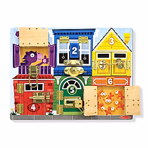 Melissa & Doug Wooden Latches Board Sensory Activity Toy For Kids, Doors And Locks Toy, Wooden Busy Board, Toddler Toys For Ages 3+
