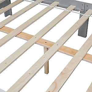 YOPTO Full Size Bed with Footboard Bench,Bedroom Pine Wood Bed Frame W/Bed-Legs,10 Slats Support,No Box Spring Needed,Easy Assembly,for Kids Teens Boys Girls,Grey