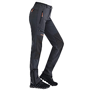 Postropaky Womens Outdoor Snow Ski Pants Waterproof Hiking Insulated Softshell Pants Snowboard Zipper Bottom Leg(313Grey12S)