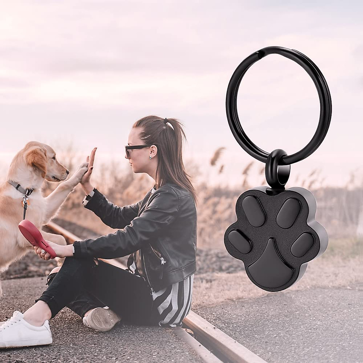 shajwo Cremation Ash Urn Keychain for Pet Ashes Cremation Jewelry for Human Ashes Dog Cat Cremation Keepsake Memorial Urn Keychain Ash Holder for Women Men (Paw Black