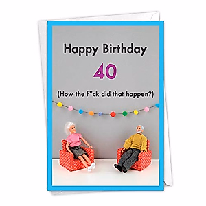 NobleWorks - 40th Birthday Card with Envelope - Funny Stationery Notecard for Birthdays, 40 Year Old Greeting - How Did 40 Happen C7322MBG