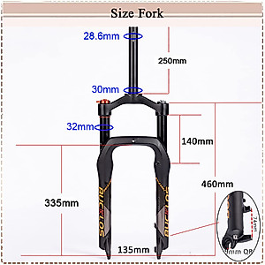 BUCKLOS 20 inch Air MTB Suspension Fork 4.0 Fat Tire, 140mm Travel Spacing Hub 135mm 1 1/8 Straight Tube Manual Lockout 9mm QR Mountain Bike Front Forks, fit Snow Beach XC E-Bikes ect.