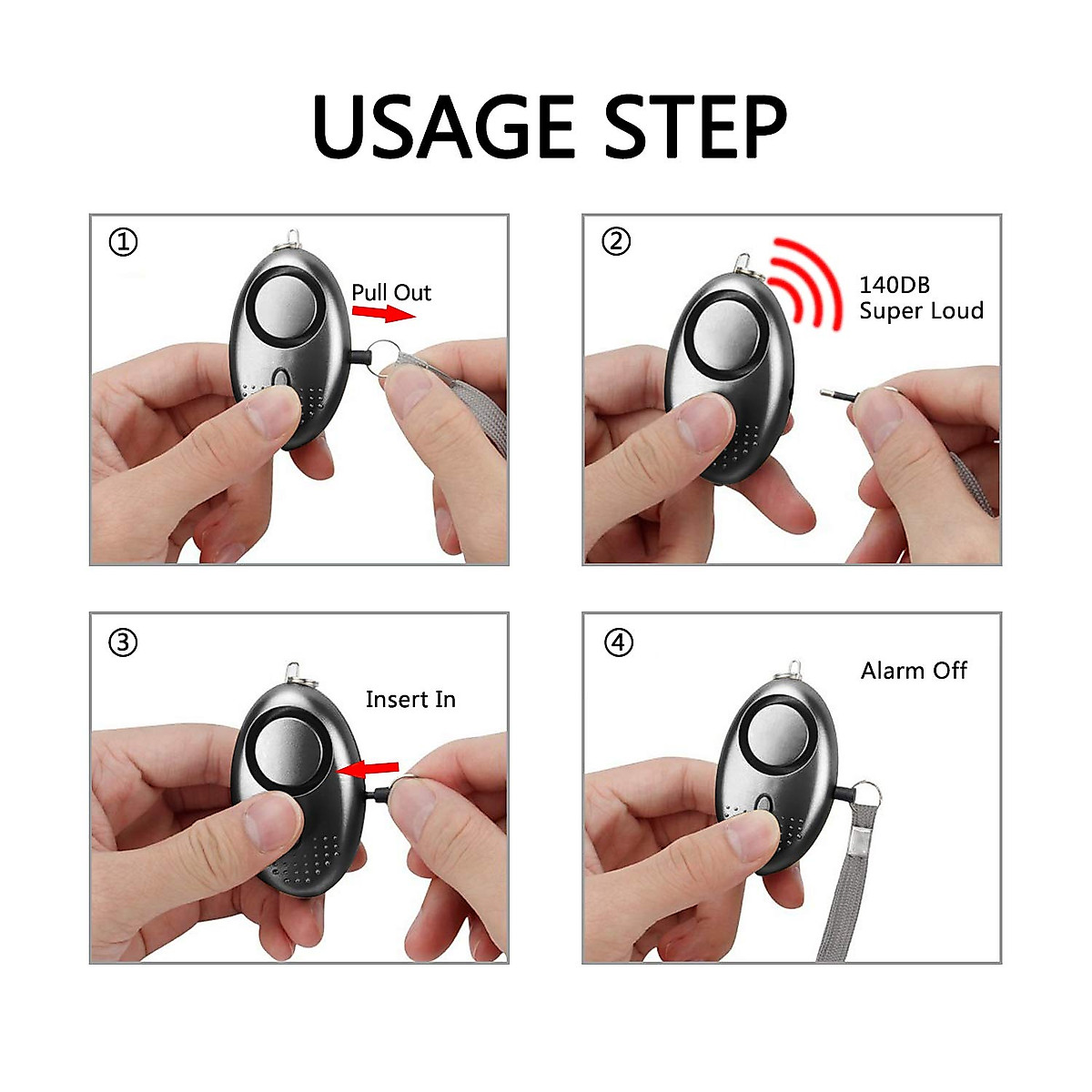 Personal Alarm for Women, 10 Packs 140DB Emergency Self-Defense Security Alarm Keychain with LED Light for Women Kids and Elders (Black & White)