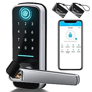 Smart Door Lock, OLUMAT Keyless Entry Door Lock Fingerprint Door Lock with Keypad Digital Door Lock with Handle for Home, Rental, Office and Hotel (Silver)