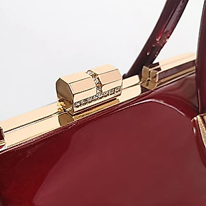 Style Strategy red purses patent handbags for women Top Handle with kiss lock Satchel Shoulder big bags leather crossbody for women