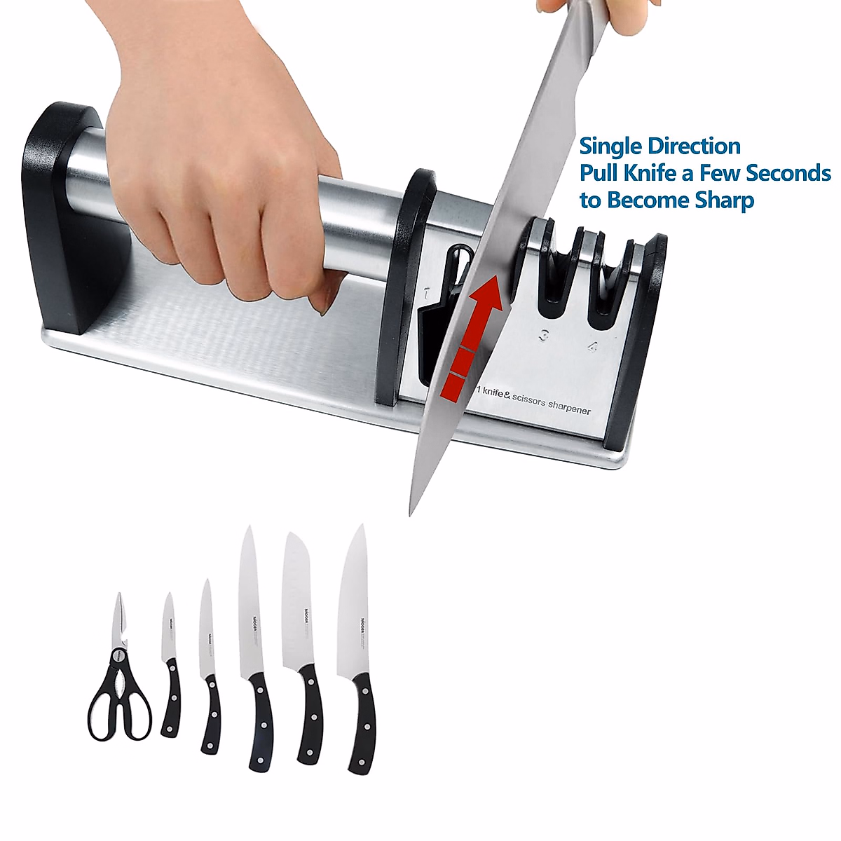 Knife Sharpeners,4 in 1 Kitchen Knife and Scissors Sharpener,Grind and Polish Knife Accessories,Manual Knife Sharpener for Ceramic and Steel Knives,Scissors,Outdoor Knives.