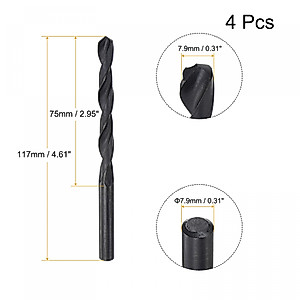 uxcell 6542 High Speed Steel Straight Shank Twist Jobber Drill Bit, Fully Ground Black Oxide Drill Bits 7.9mm Drill Diameter 117mm Total Length 4 Pcs