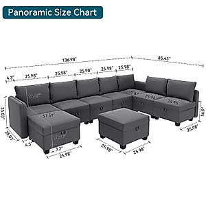 IDEALHOUSE Sectional Sofa with Storage Seat, 9 Seat U Shaped Couches for Living Room - Ice-Velvet Fabric Modular Sectional Couch Soft Sponges & High Supportive Sofa Couch with 2 Ottomans