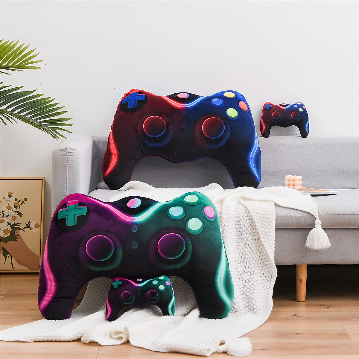 Meeting Story Game Controller Shaped Plush Throw Pillow Cushion for Boys and Girls Gamer Room Decoration for Sofa Couch/Computer Chair/Bed Gifts for Teen Boys Gaming Toy Pillow (Red Blue, Mini)