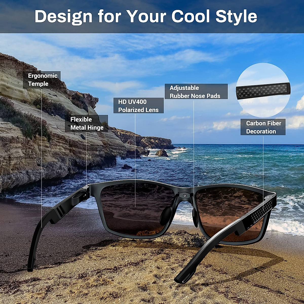 ROCKNIGHT HD Polarized Sunglasses for Men Fishing Blue Sunglasses Mirrored Casual Beach Sunglasses for big head