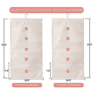 Enlarged Closet Hanging Bra Organizer with Rotating Metal Hanger, Extra-Large Dual Sided Wall Shelf Wardrobe Mesh Pockets Hanging Storage Bag for Bra Socks Underwear Underpants