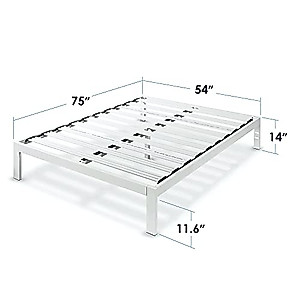Mellow Rocky Base C 14" Platform Bed Heavy Duty Steel White, w/ Patented Wide Steel Slats (No Box Spring Needed) - Full